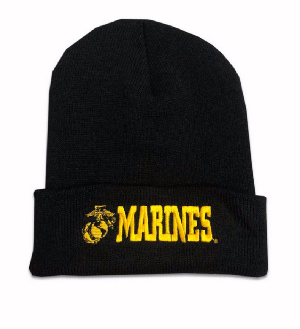 U.S. Marines USMC Emblem Black Cuffed Beanie Cap Hat - CycleServe Store