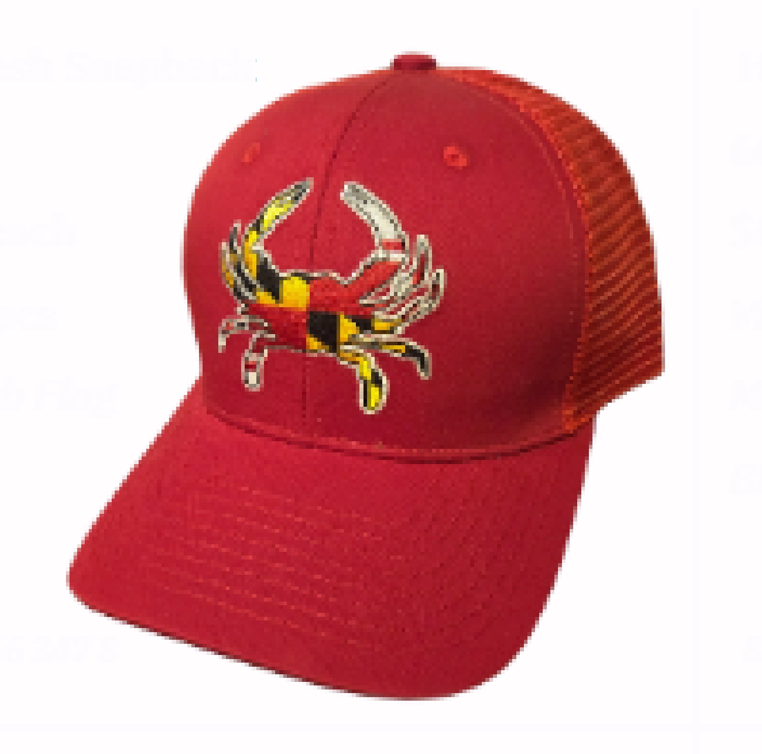 Maryland Flag Crab Embroidered Patch Mesh Red Cap Hat - CycleServe Store
